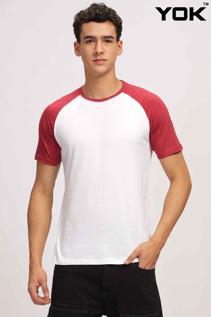 Buy Red & White Raglan Sleeve T Shirt for Men Online